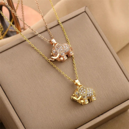 Novelty Elephant Inlay Rhinestone Pendent Titanium Steel Necklace ...
